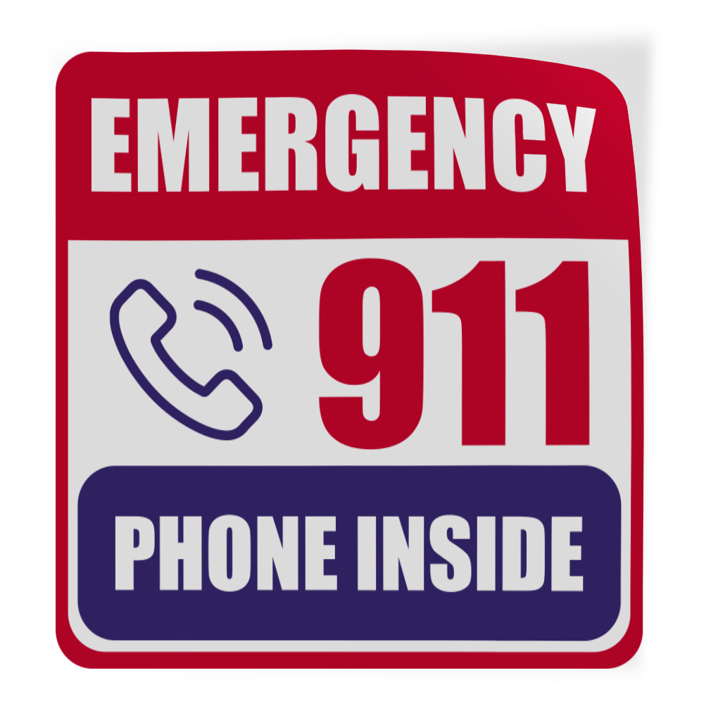 Square Vinyl Stickers Emergency 911 Phone Inside Hazard Emergency ...