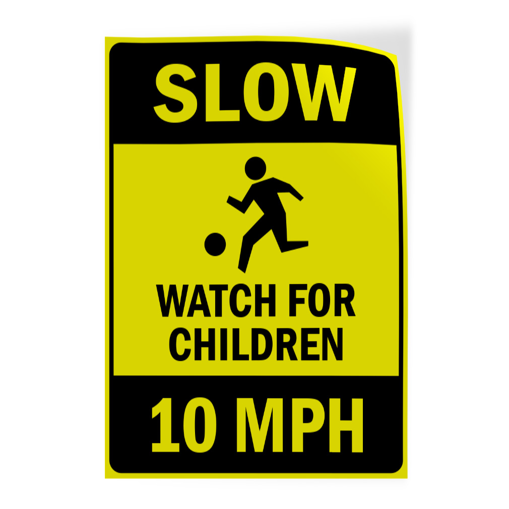 Vertical Vinyl Stickers Slow Watch for Children 10 Mph Traffic Safety ...